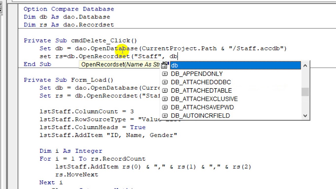 Lesson 11 - Delete Record in Recordset