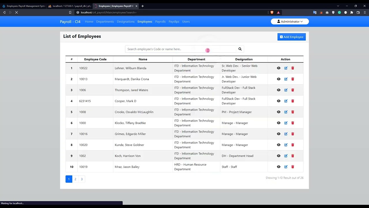 Employees Payroll Management System in PHP using CodeIgniter 4 DEMO