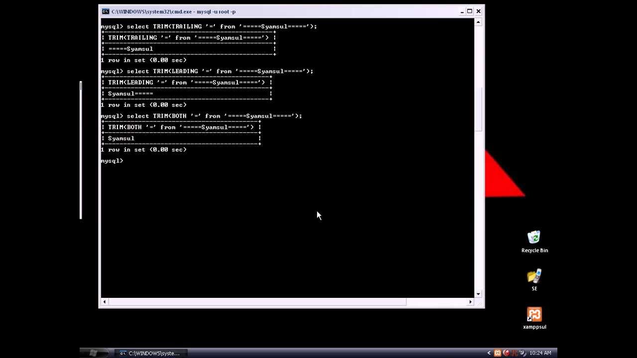 MySQL 45.  TRIM Leading Trailing Both