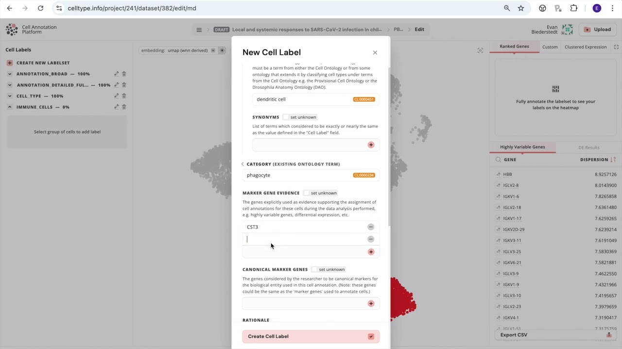 Creating manual cell annotations, CAP (Cell Annotation Platform)