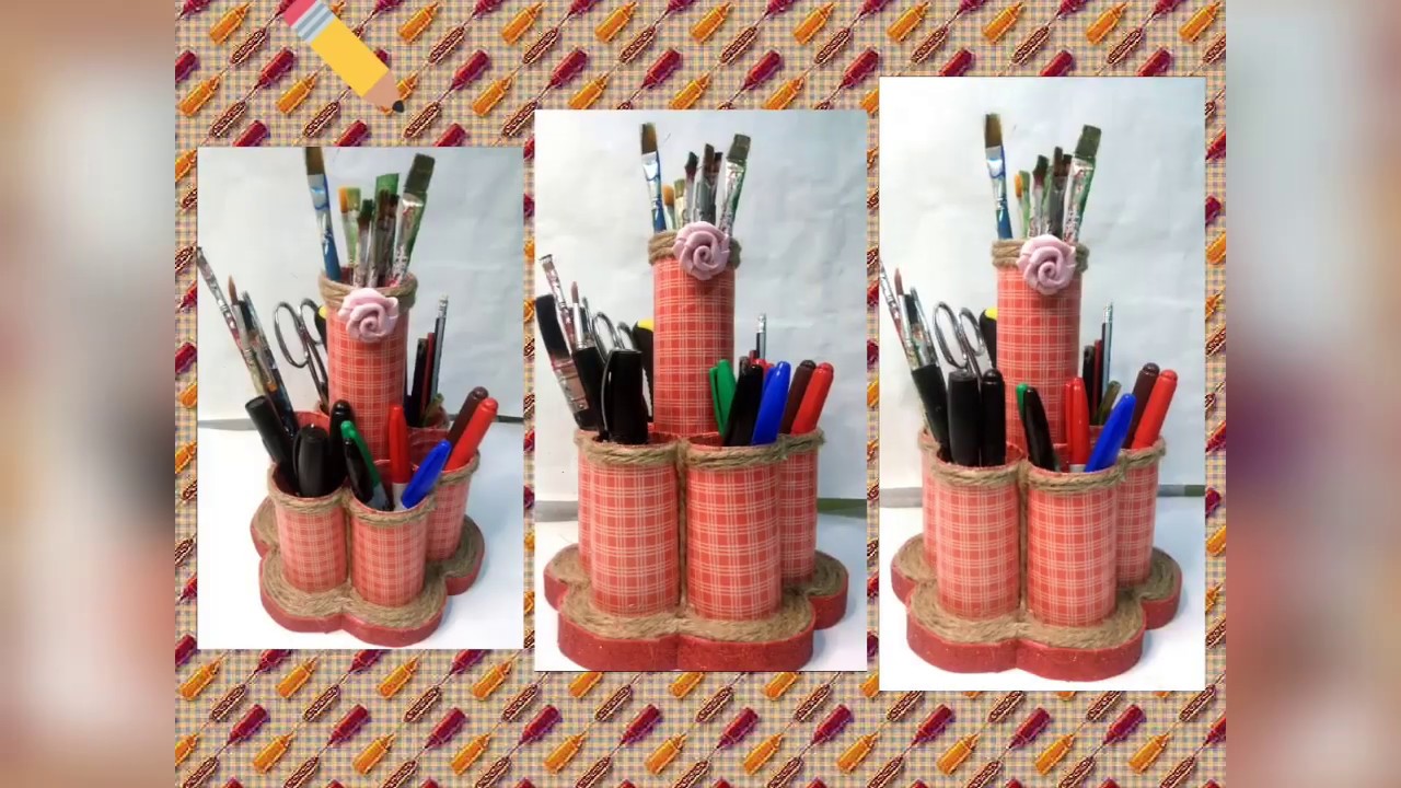 Porta lápices hecho con tubos de papel | manualidades con reciclaje
