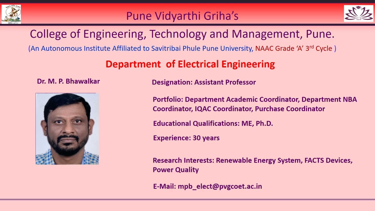 PVG's COET&M Pune Electrical Engineering Department Faculty Information