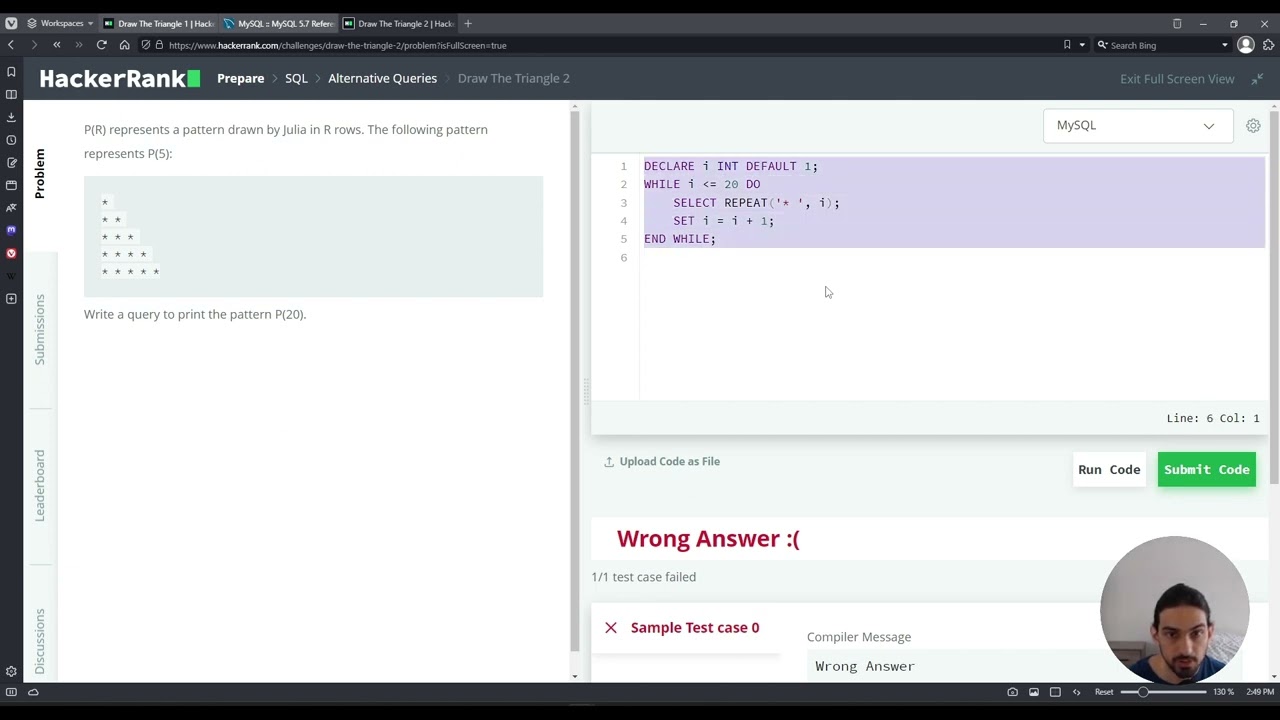 Draw The Triangle 2 | SQL Alternative Queries | HackerRank Solution