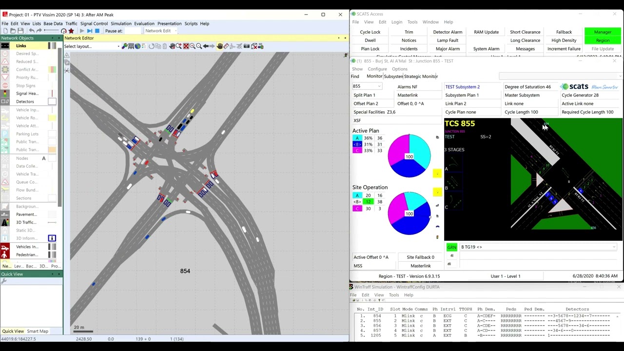 Running a simulation in PTV VISSIM connected to SCATSim #signals  #optimization #traffic #SCATS #PTV