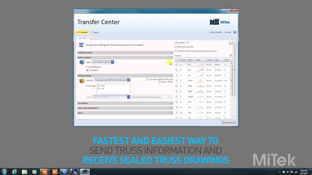 SOFTWARE - MiTek Transfer Center Software
