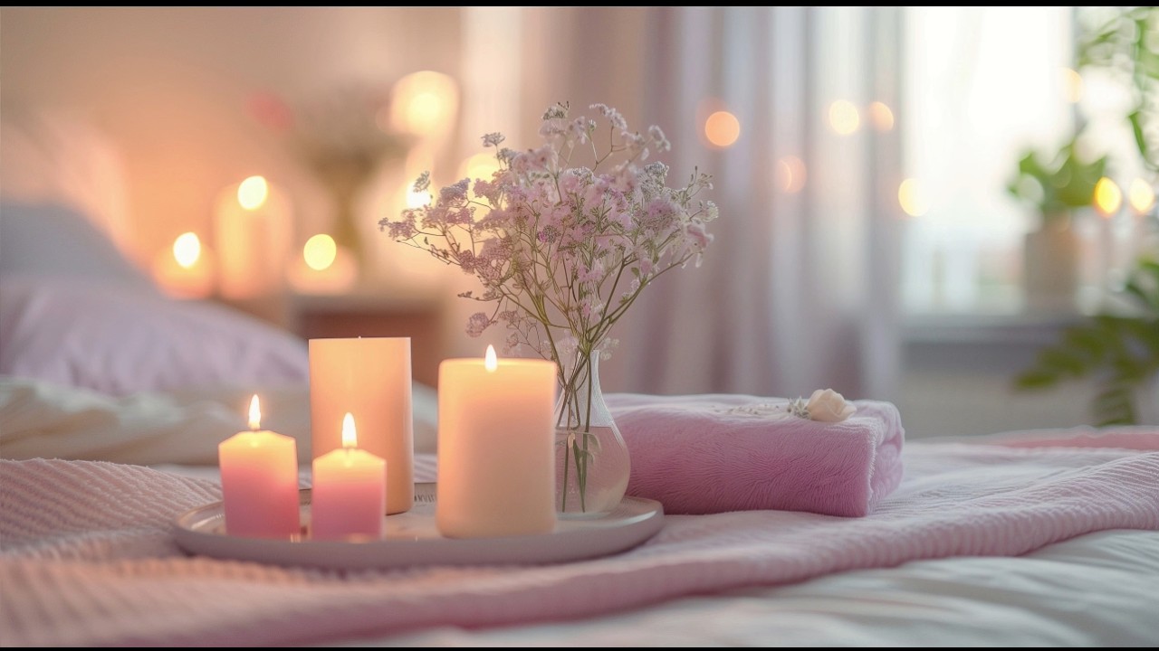 4K Relaxing Candle Ambience with Pink Flowers | Cozy Background for Sleep, Study & TV