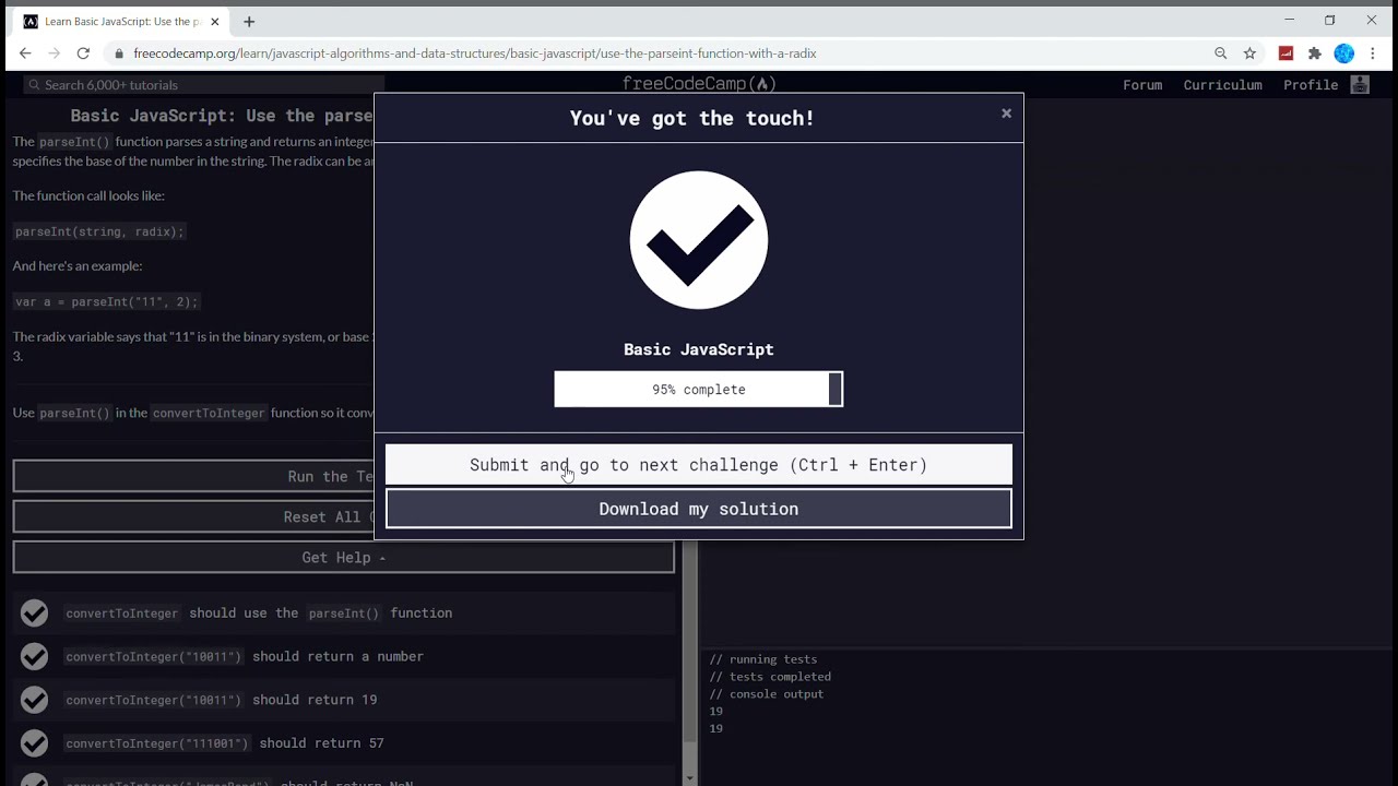 Basic Javascript (107/111) | Use the parseInt Function with a Radix | freeCodeCamp