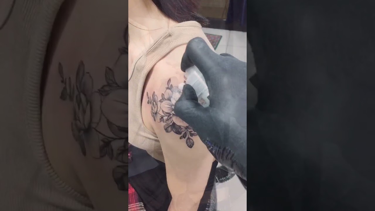 Peony Flowers Tattoo #shouldertattoo #peonytattoo #madbeardtattoo