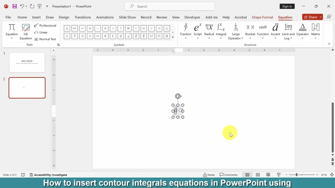 How to insert contour integrals equations in PowerPoint using