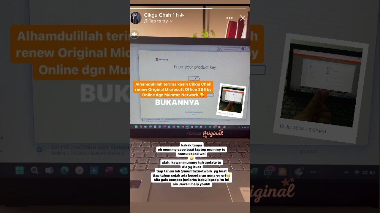 Alhamdulillah terima kasih bnyak Cikgu Chah. Pastikan original baru beli 😎#laptop #windows