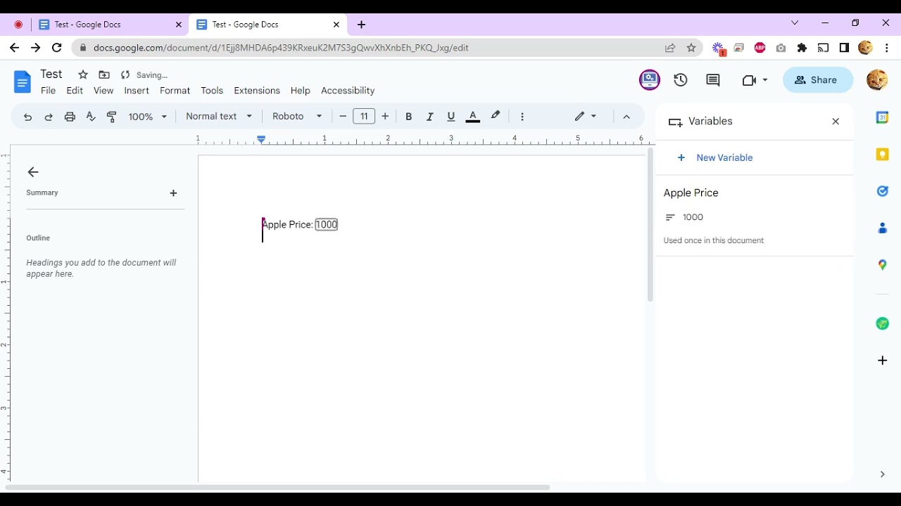 Use Variables Smart Chip in Docs (Google Docs)