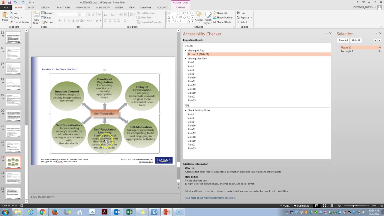 Running Accessibility Checker PowerPoint 2016
