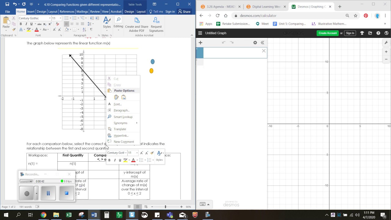 Comparing Properties of Two Functions in Different Representations