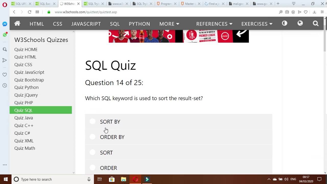Sql test on w3school.