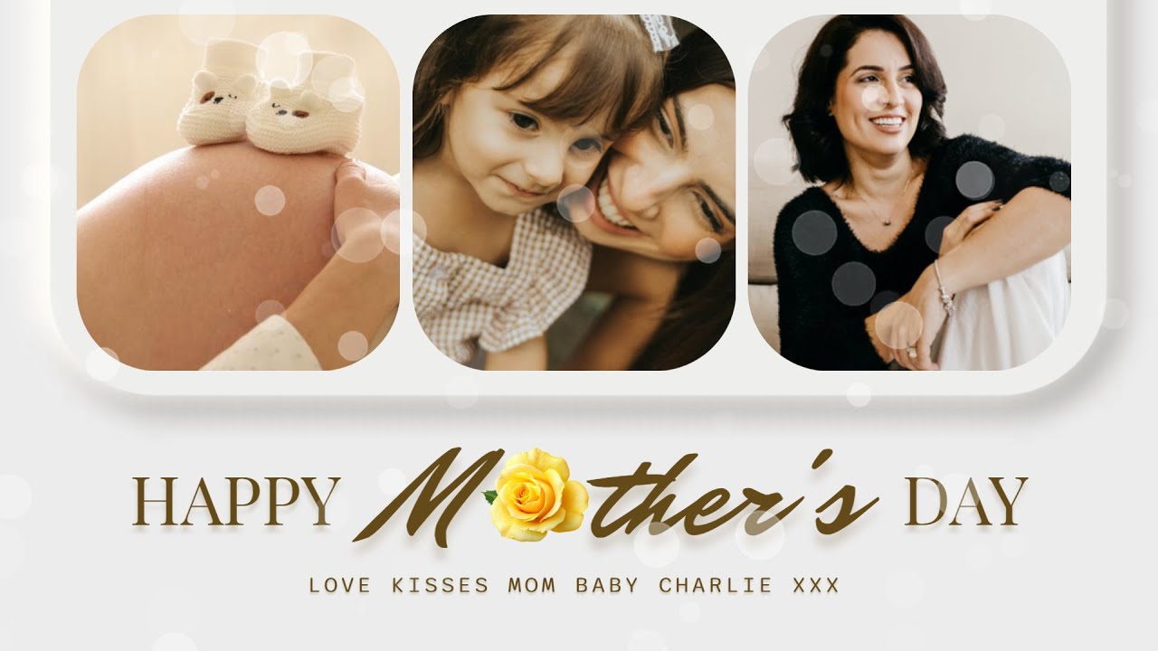 Free Bokeh Happy Mother's Day Thanks Moms Photo Collage Slideshow Template - FlexClip