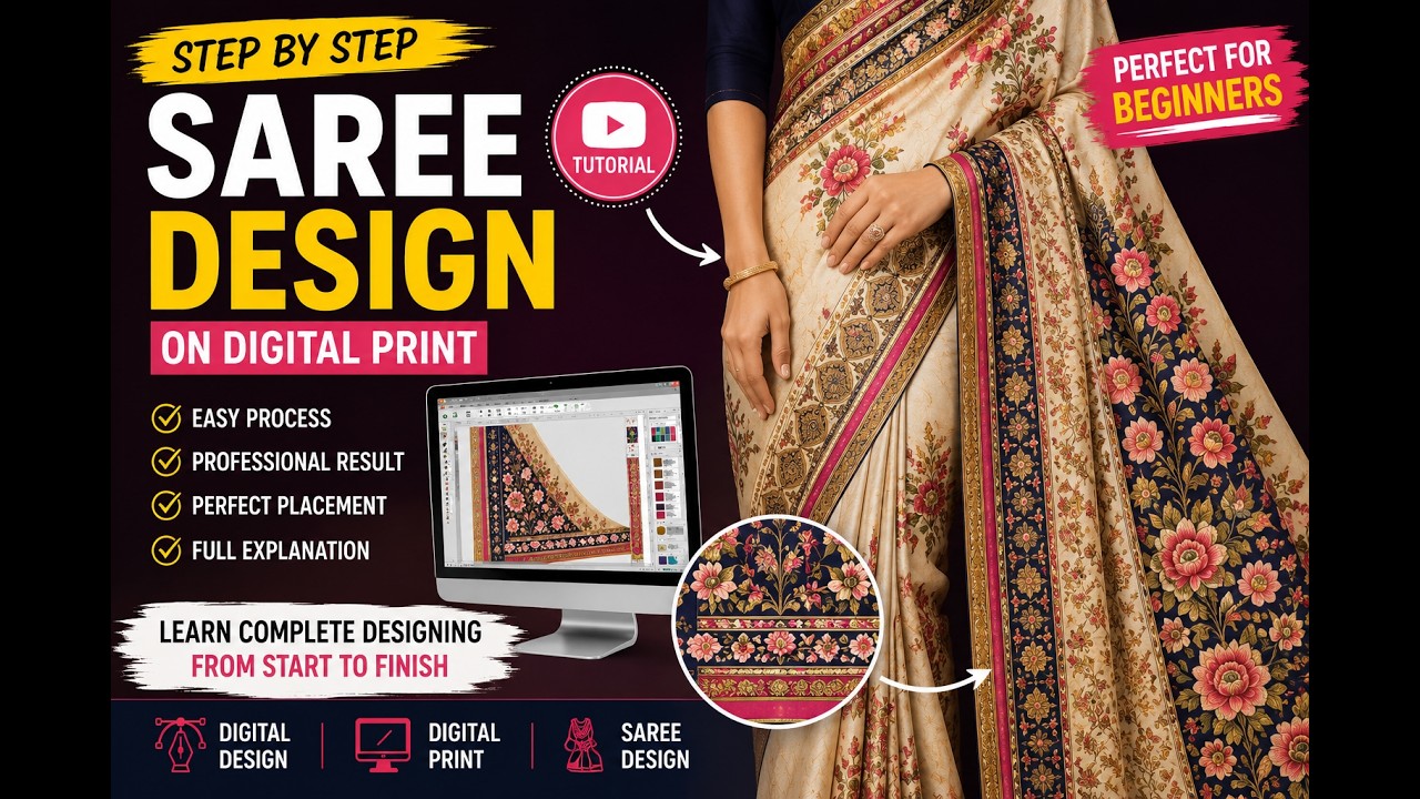 How To Create Saree Design on Digital Print | Full Tutorial