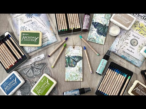 Tag Time - shimmering butterfly with Distress Watercolor Pencils and Distress Spritzes
