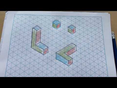 Isometric paper drawing of 3D shapes letters