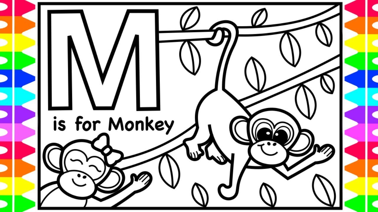 ABC Alphabet Coloring Pages for Kids | M is for Monkey | Fun ABC Coloring Pages with Colored Markers
