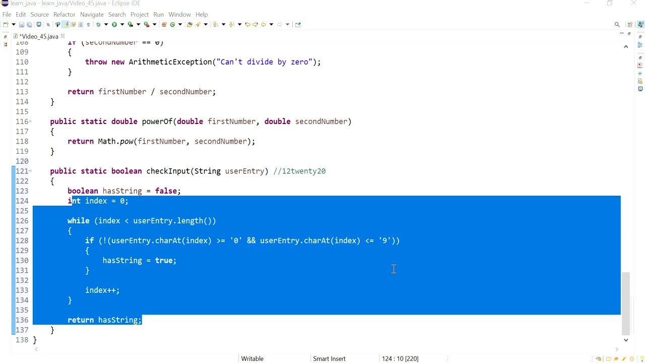 Java 45: Handle InputMismatchException when string is input instead of a number using if-statements