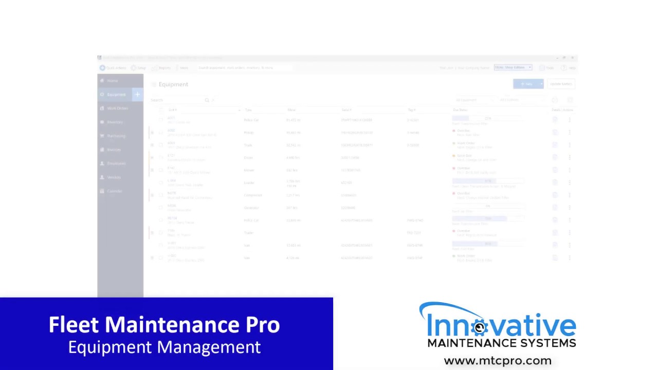 Fleet Maintenance Pro 2020 - Equipment Management