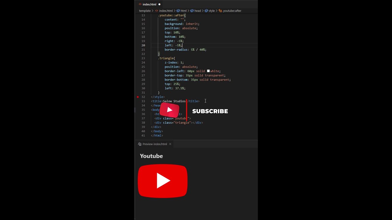 Youtube symbol using HTML and CSS tutorial for beginners using VSCode IDE #shorts #coding