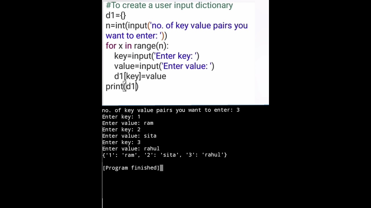 #Create user input dictionary #python #basics