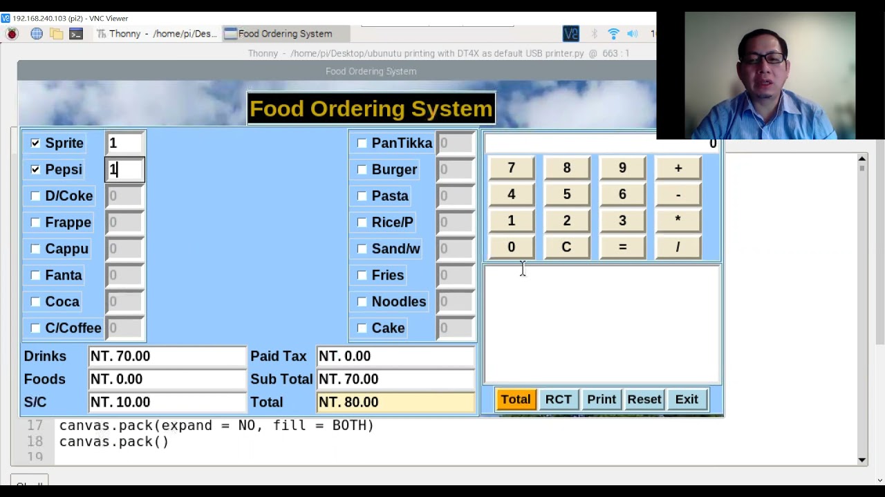 Food ordering system with raspberry pi4 with python programming
