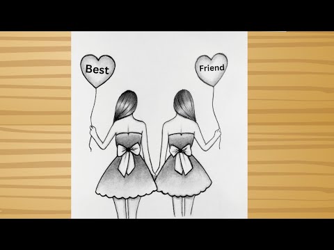 BFF Drawing - How to draw Best friend forever backside girl / Friendship Day Drawing step by step