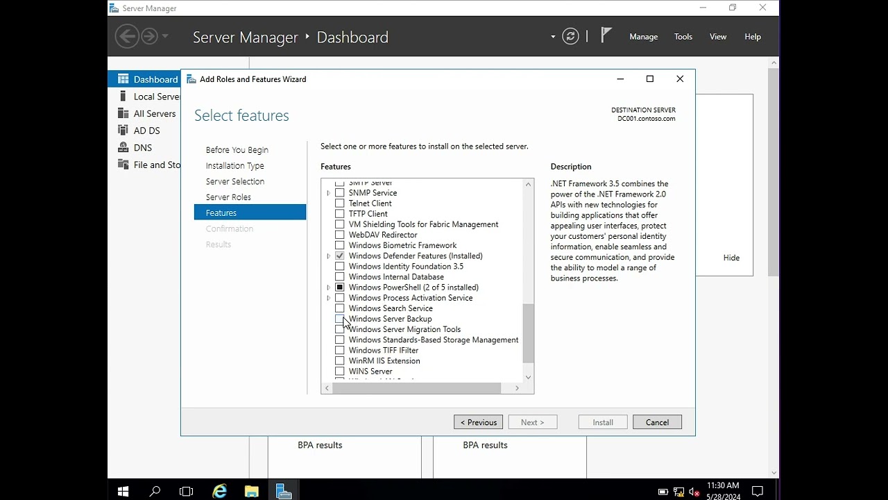 Install Windows server backup feature