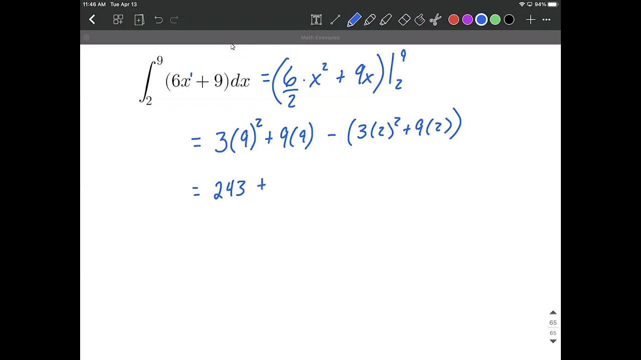 Definite integral of a linear function evaluated calculus