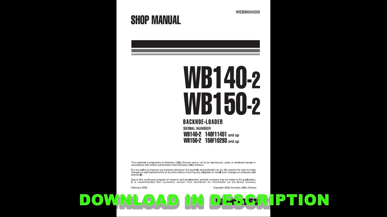 Komatsu WB140-2 WB150-2 Workshop Manual PDF English – Complete Repair & Service Guide
