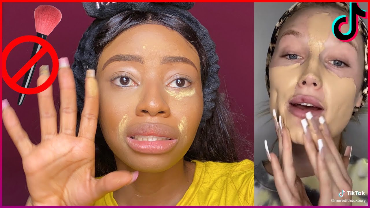 FULL FACE USING ONLY MY HANDS| Trying meredith duxbury tiktok foundation hack (NO BRUSHES CHALLENGE)