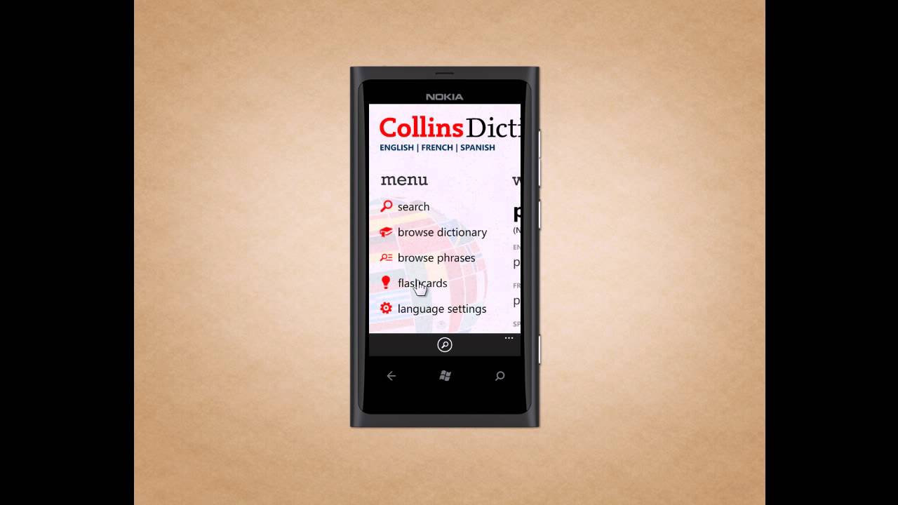 Collins Dictionary for Windows Phone - Collins Translator - English to Spanish to French