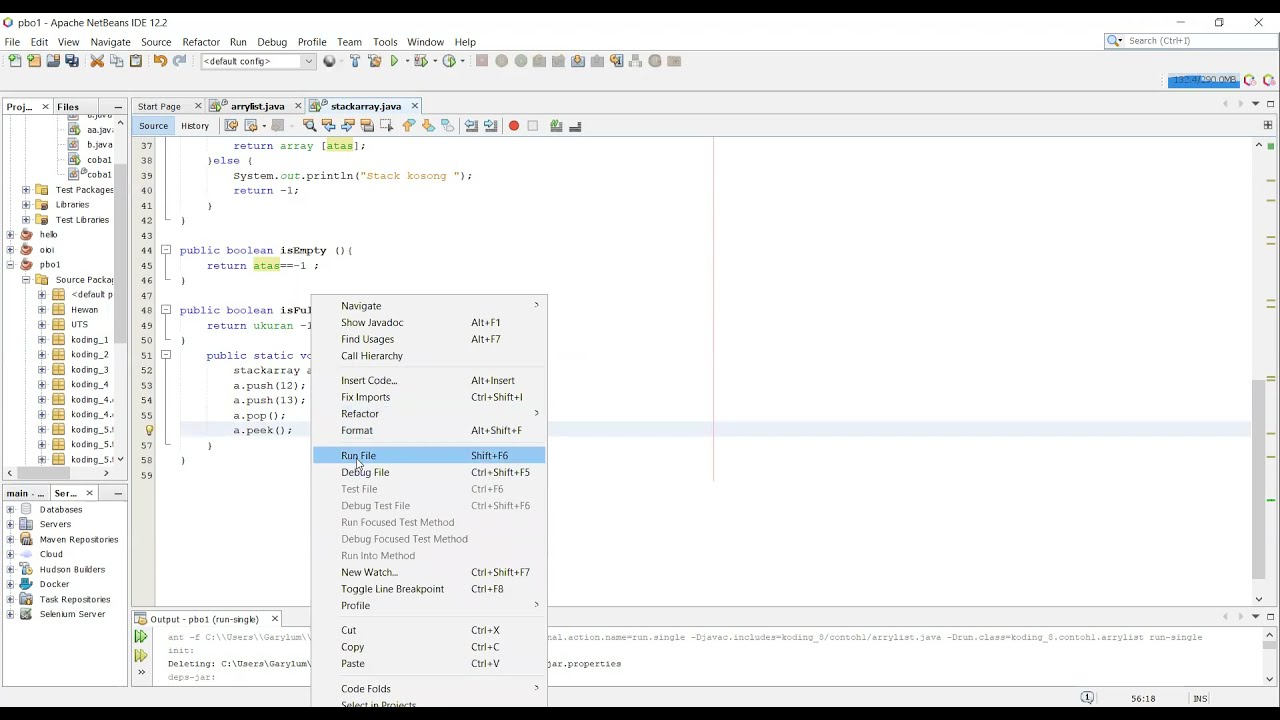 Implementasi Stack Dengan Array Dan Arraylist