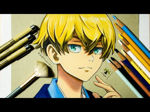 Easy drawing a Japanese manga head (『東京卍リベンジャーズ』のまつの ちふゆ) with colored pencils [116]