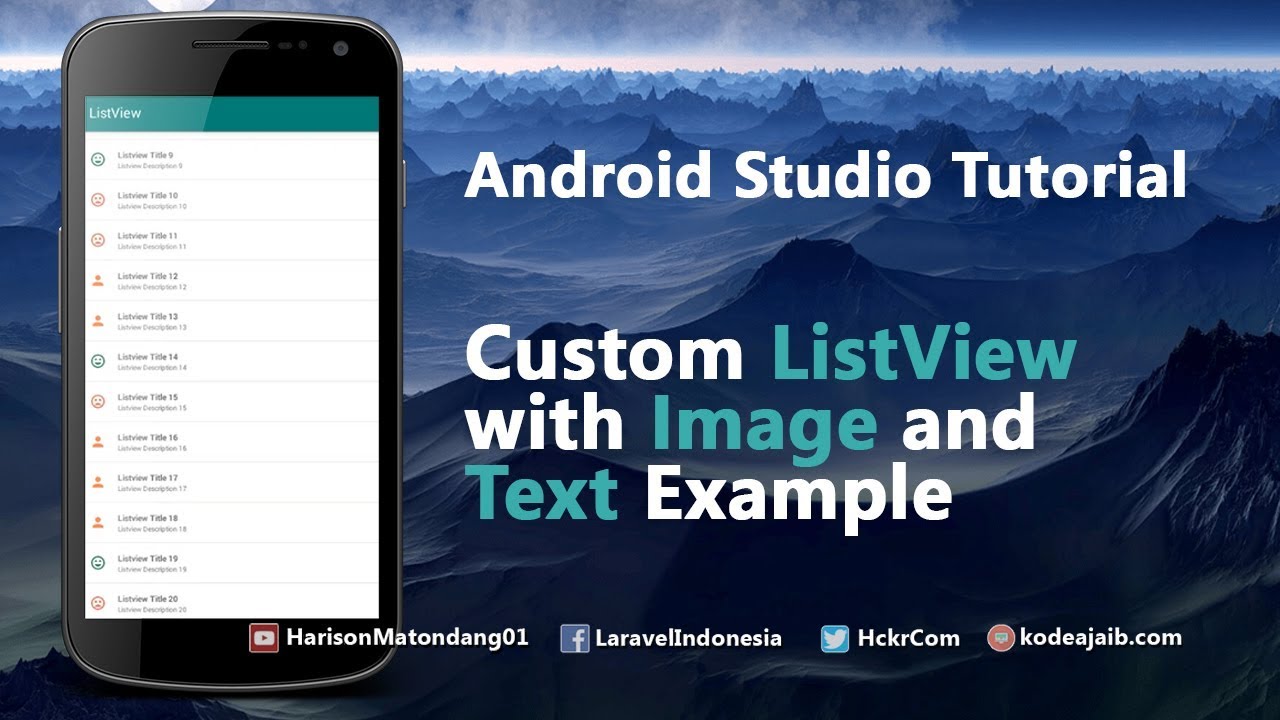 Android Studio Tutorial : Custom Android ListView with Image and Text Example using ArrayAdapter