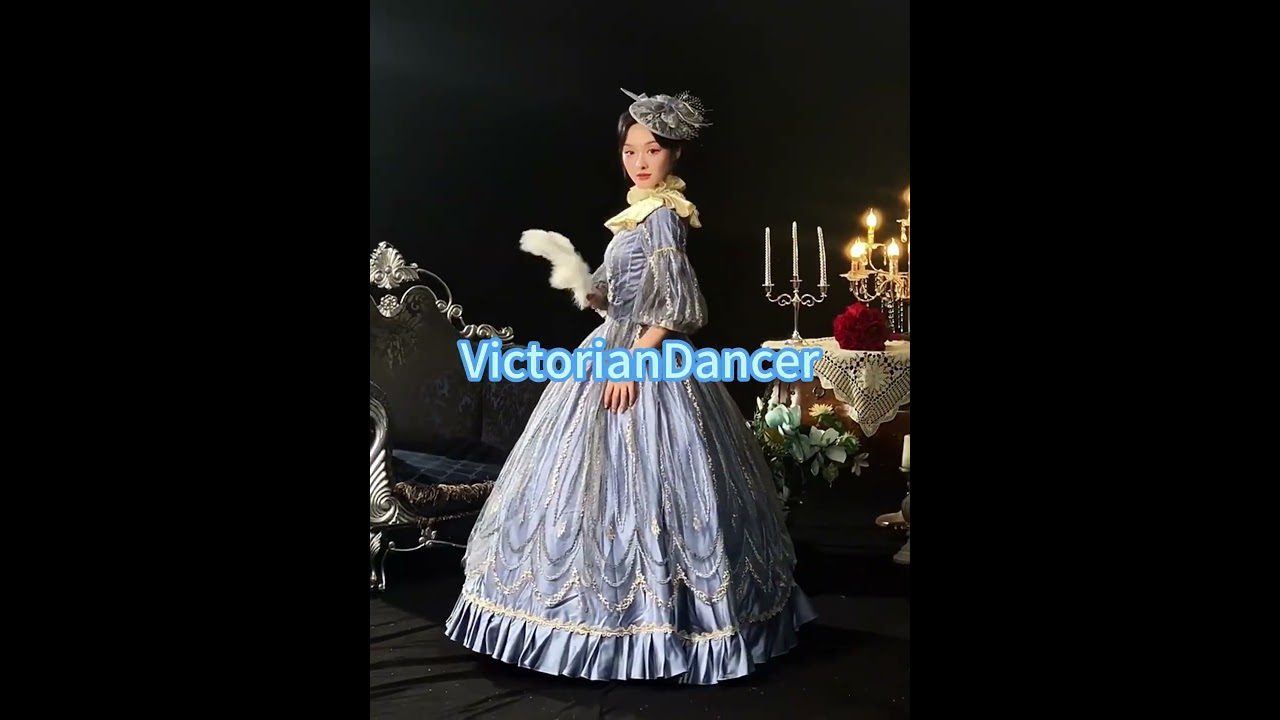 Blue Gold Embroidery Masquerade Ball Dress Women Fantasy Princess Tea Party Dresses #partyweardress