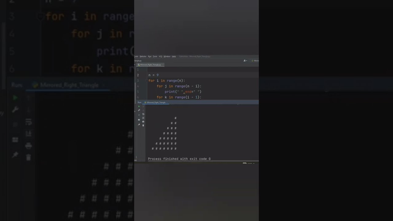 You want to print Mirrored Right Triangle Pattern using python then watch this video😍🤩