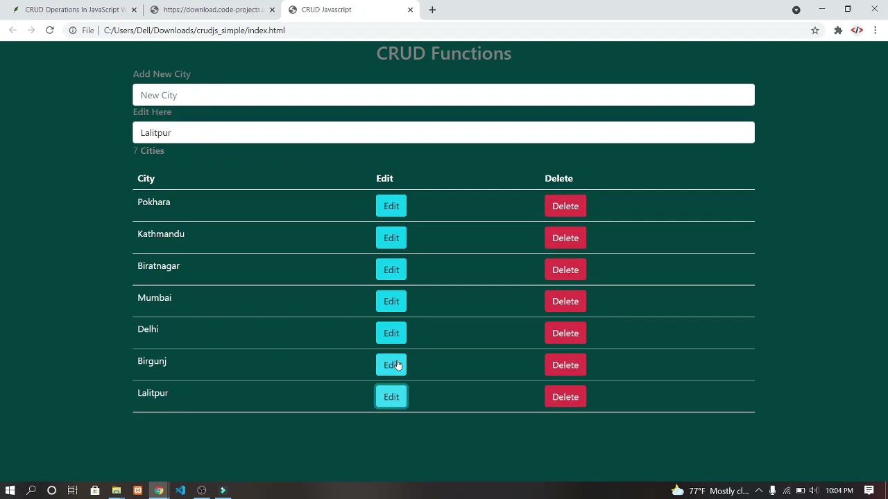 CRUD Operations In JavaScript With Source Code | Source Code & Projects