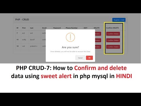 Learn PHP CRUD 7 How to Confirm and delete data using sweet alert in php mysql in HINDI - Mind ...