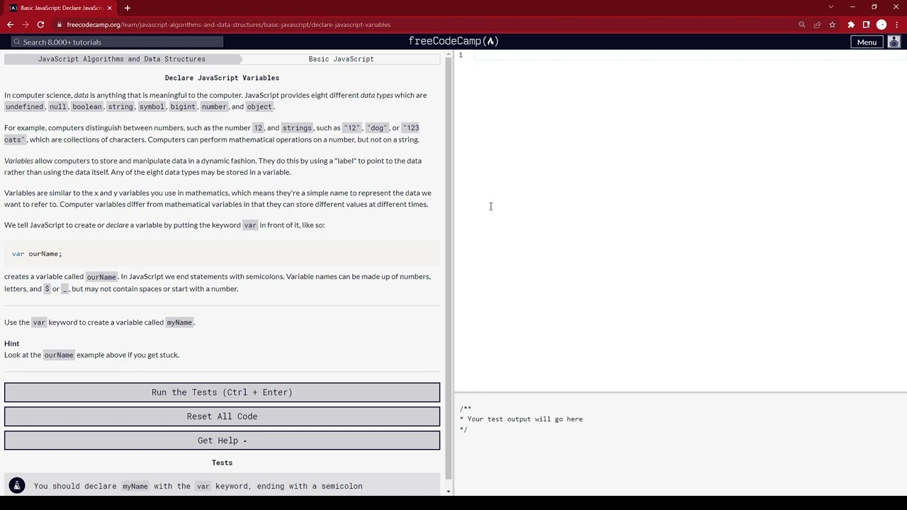Declaring Javascript Variables | FreeCodeCamp #freecodecamp #codester