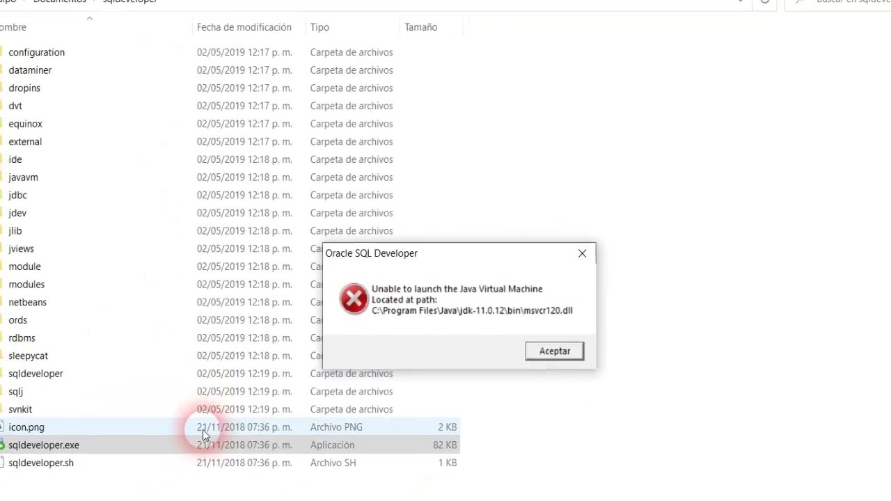 Error Sql Developer Unable to launch the java virtual machine java 11