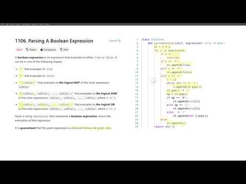 [October 20, 2024, LeetCode daily] 1106. Parsing A Boolean Expression - Python, solution explained