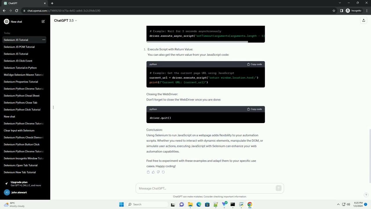 selenium run javascript on page