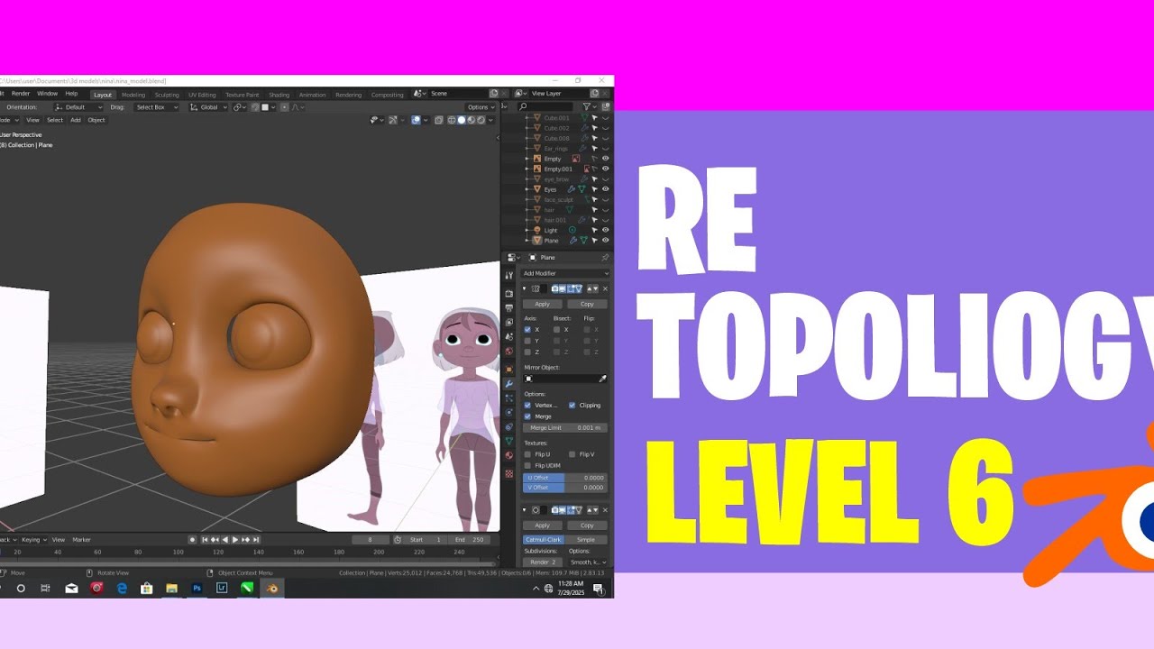 Character Sculpting, Retoplogy in blender Level 6