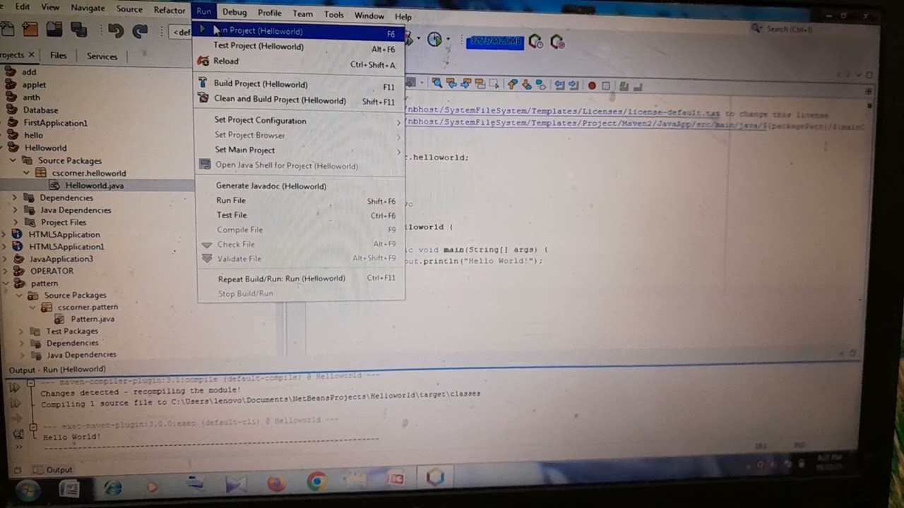 How to execute Hello world Java program in Apache Netbeans Ide 13?