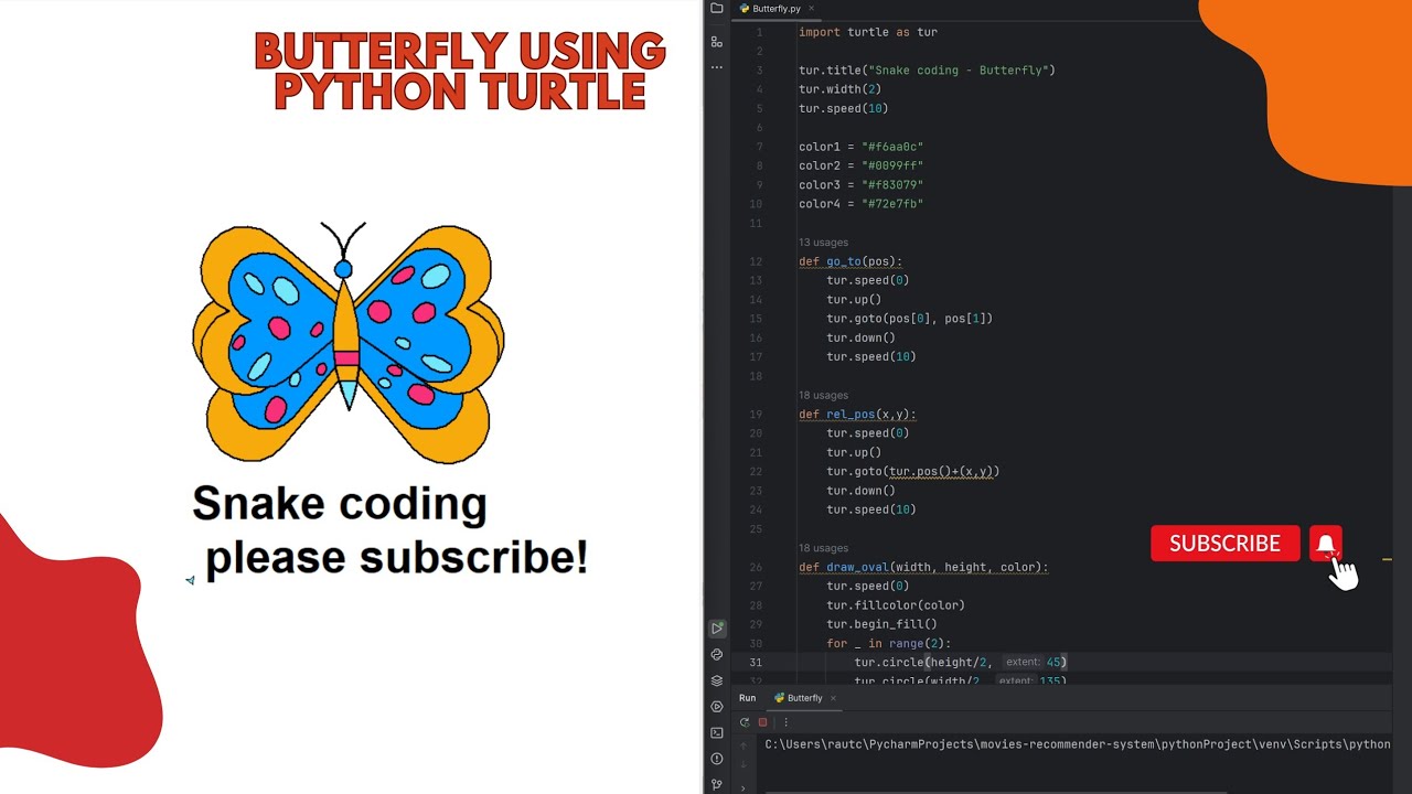 Beautiful Butterfly Using Python Turtle ASMR - No Talking