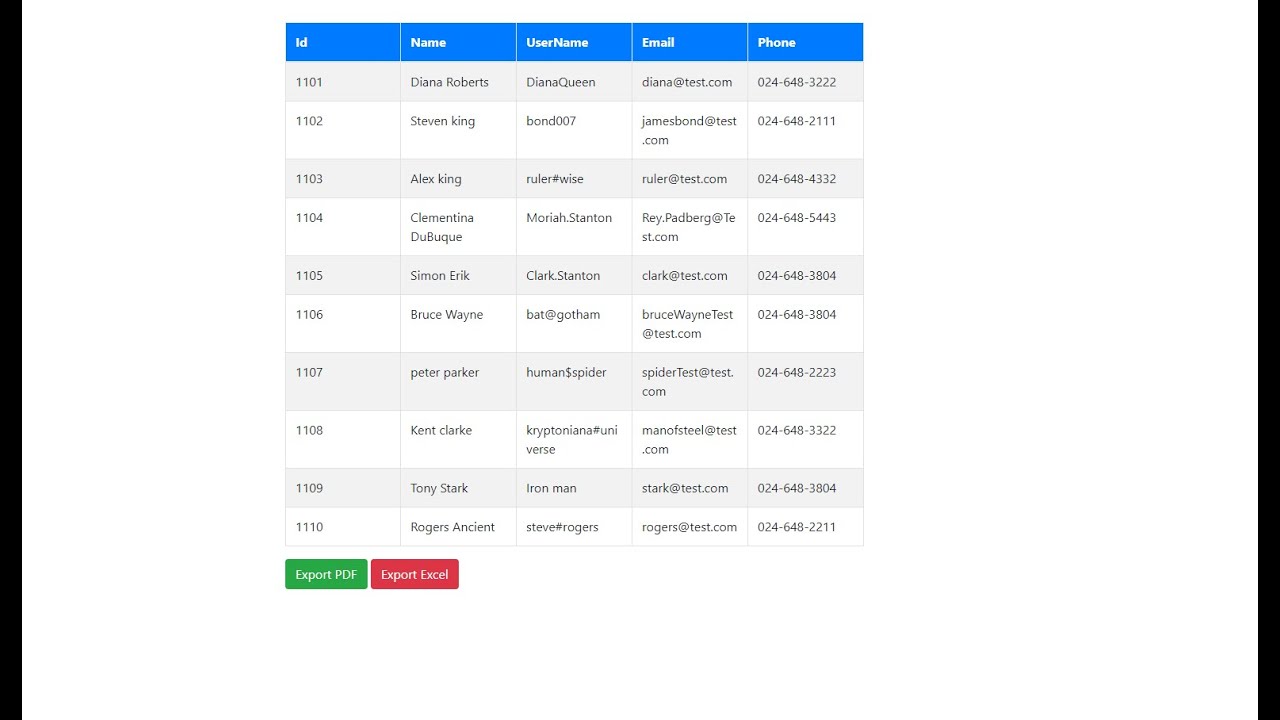 Export HTML TABLE TO PDF & EXCEL