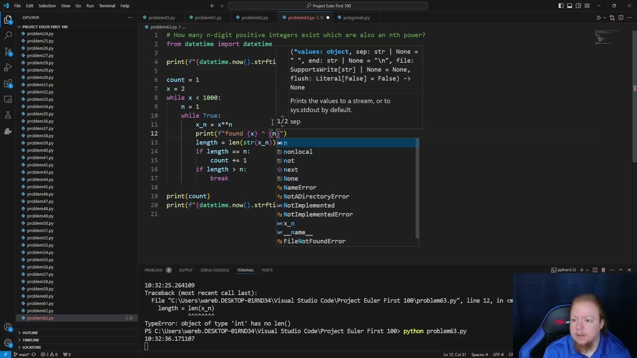 Project Euler Problem 63: Powerful Digit Counts